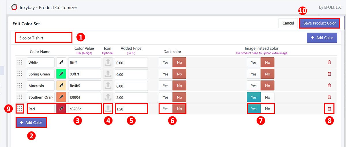 Managing Product Colors - Product Customization Software for Print Shops
