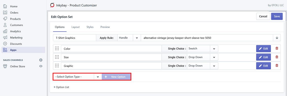 Product Option - Product Customization Software for Print Shops
